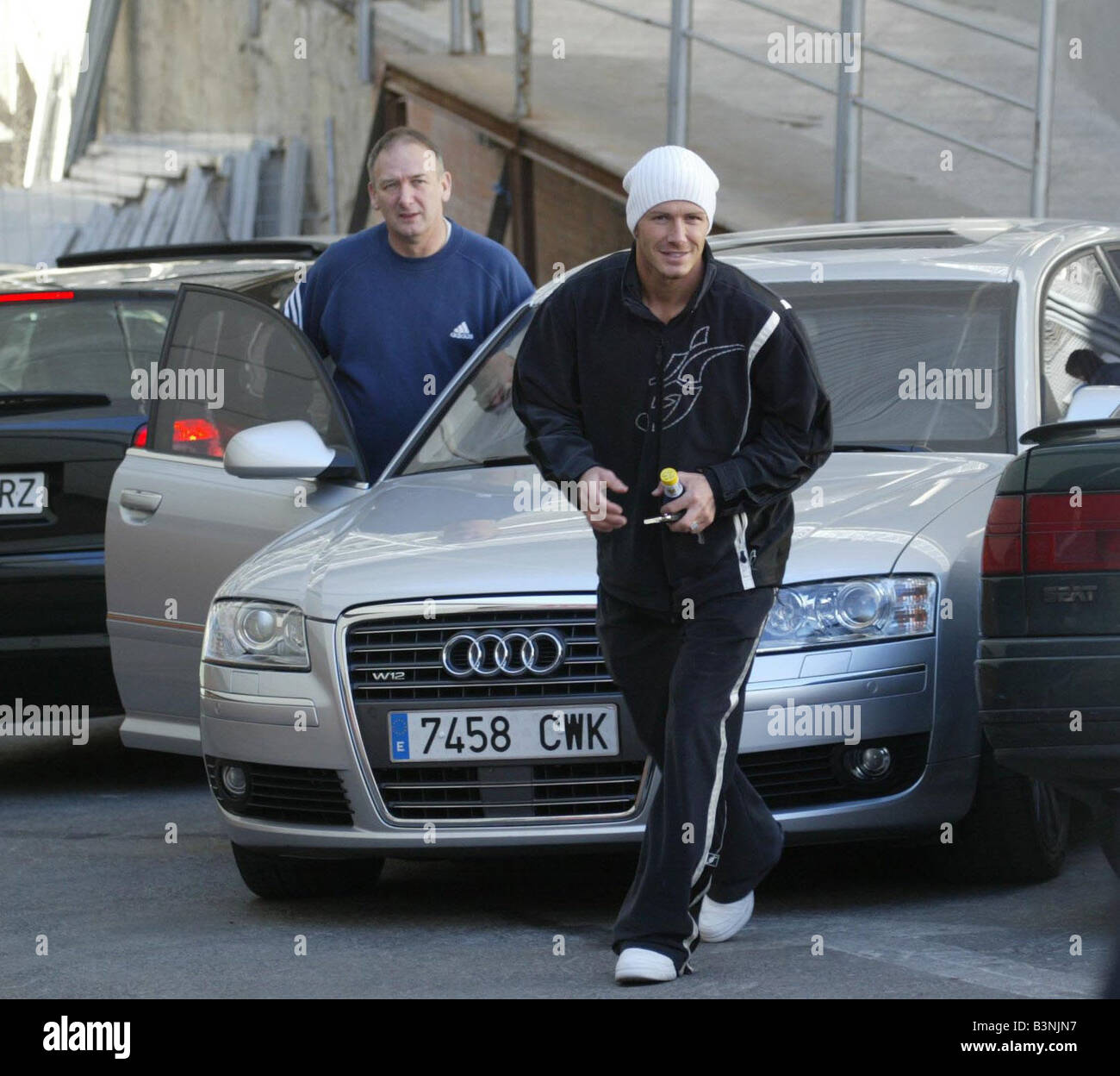 David Beckham arriving at Real Madrid training with his dad Ted Beckham ...