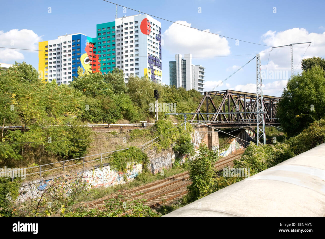 Railroad and tower block in Berlin Germany Stock Photo - Alamy