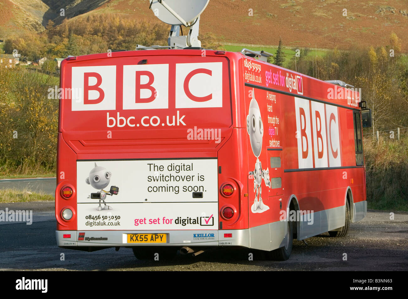 A BBC bus advertising the switchover to digital TV in Cumbria UK Stock ...