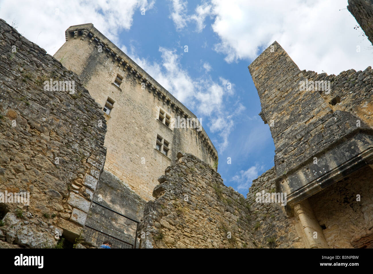 Looking up at the Keep inside the grounds of Bonaguil Chateau France ...