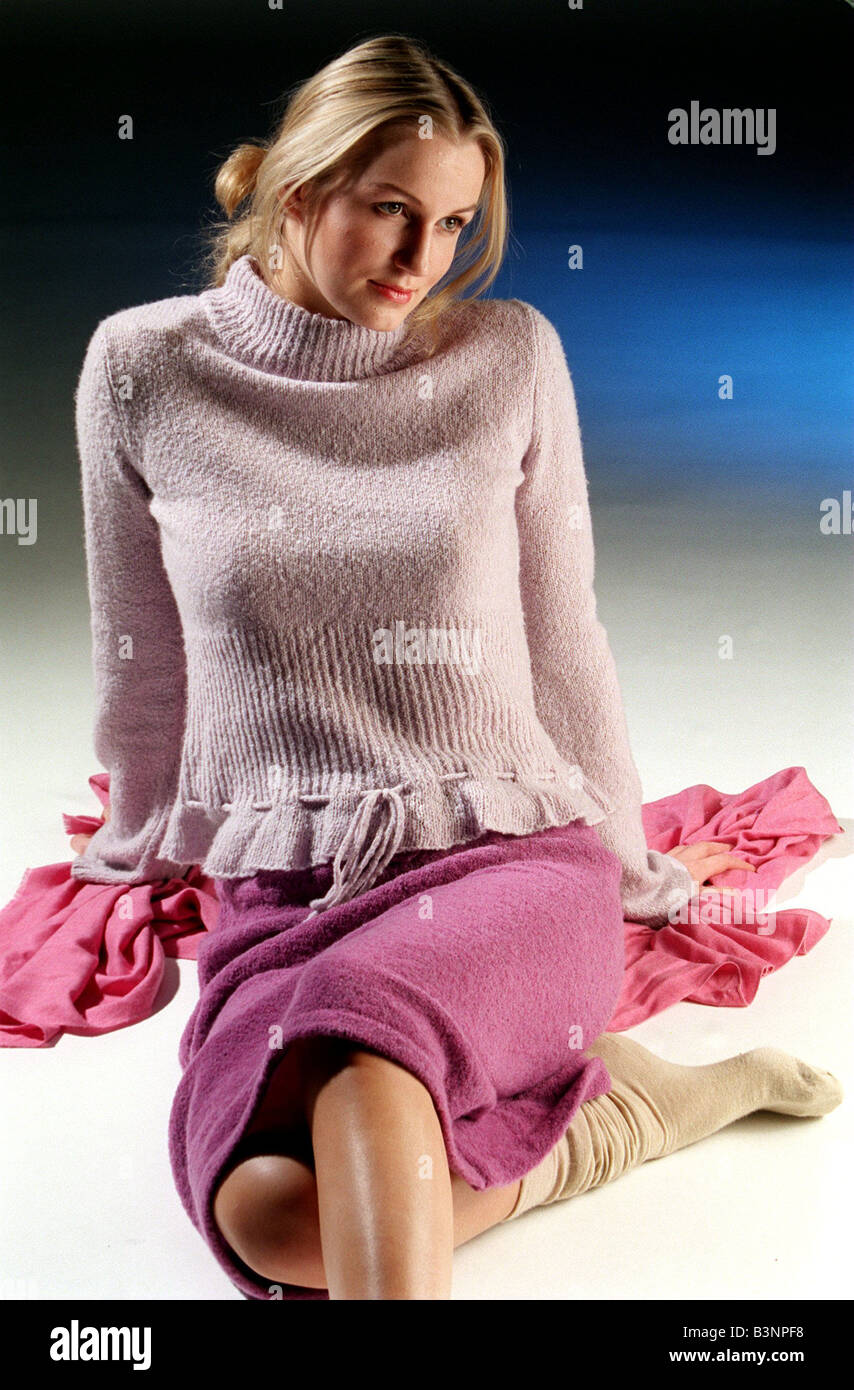 Woollens fashion feature January 2001 A model wearing a woollen sweater ...