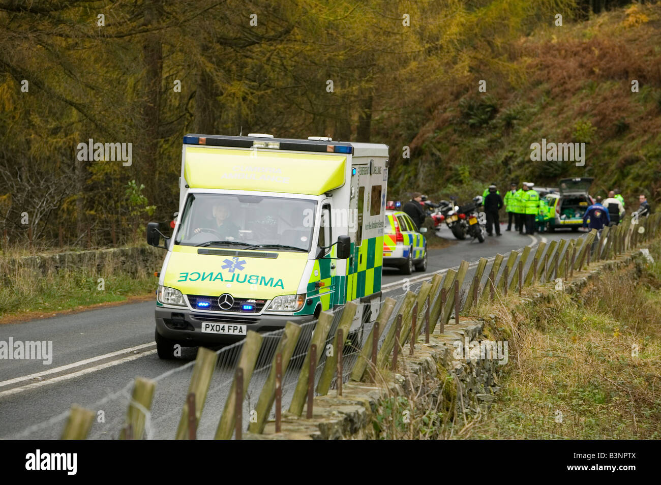 A road traffic accident on the A591 at Thirlmere Cumbria UK Stock Photo ...