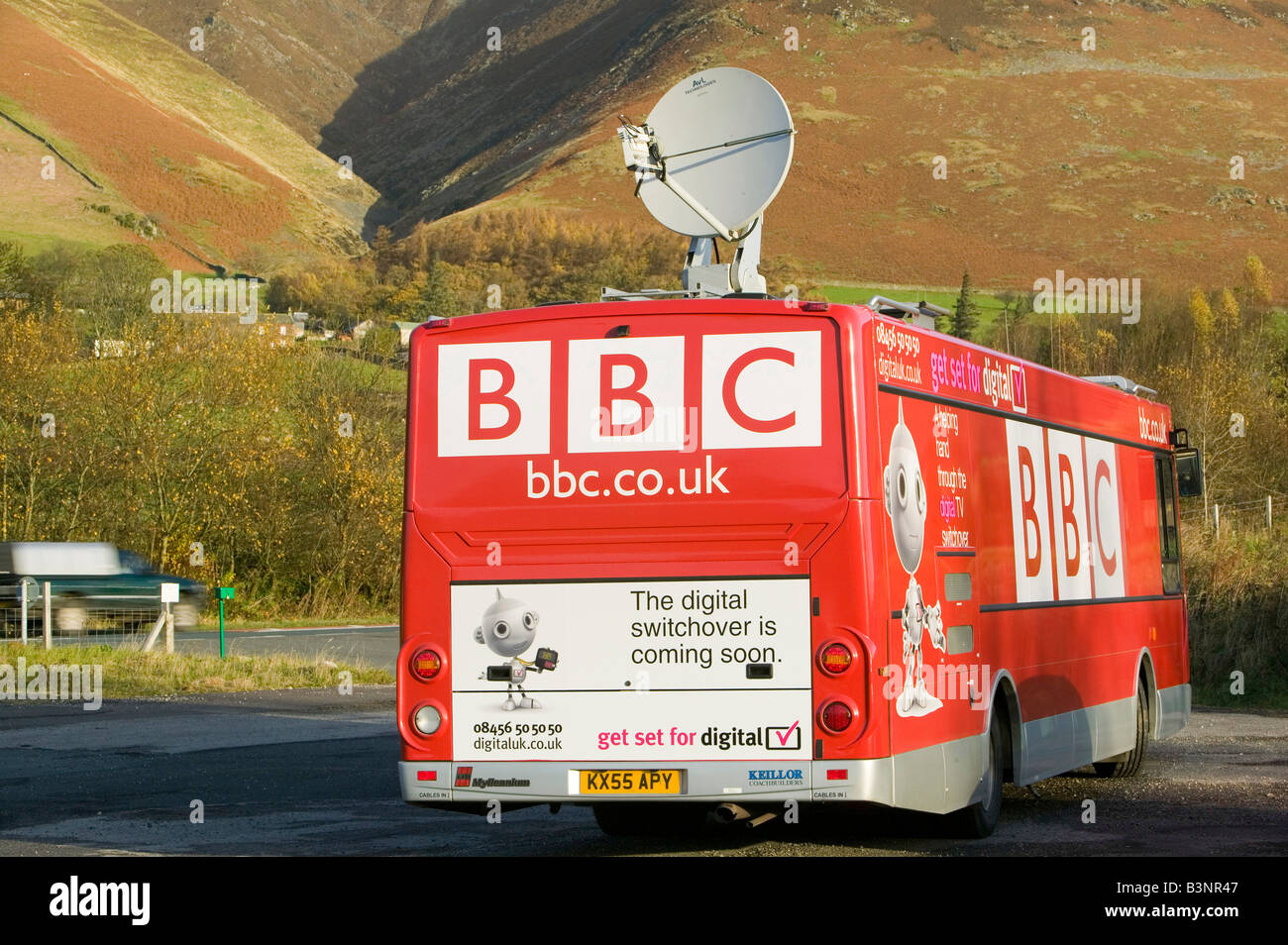 A BBC bus advertising the switchover to digital TV in Cumbria UK Stock ...