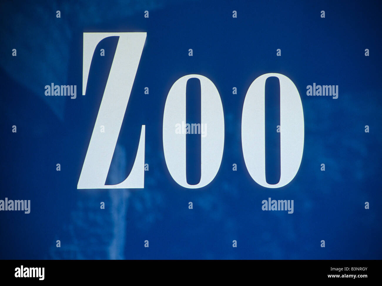 Sign with word "zoo" in white on blue background Stock Photo - Alamy