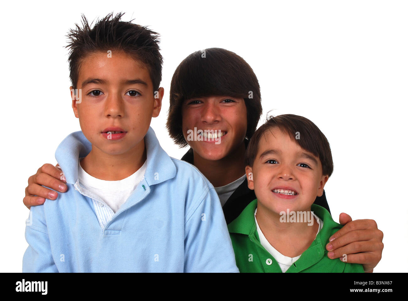 Portrait of three Asian Caucasian brothers on white background Stock ...