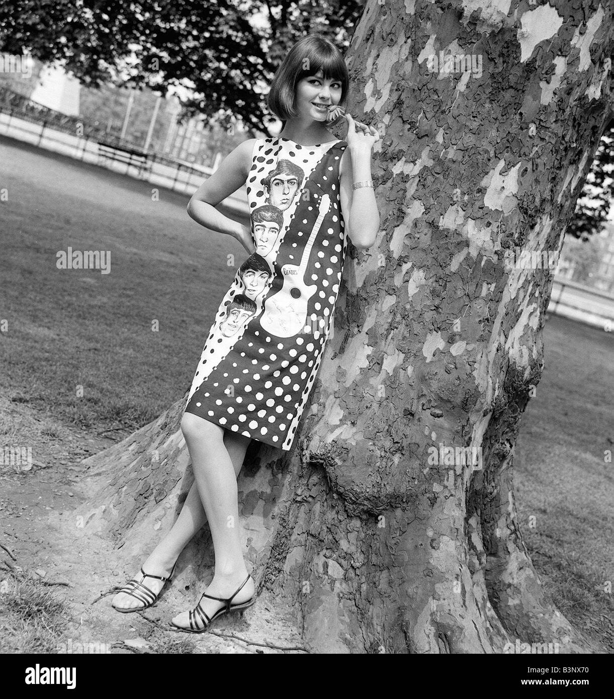 The Beatles June 1964 Sandy Hilton modeling a Beatle dress in Battersea ...