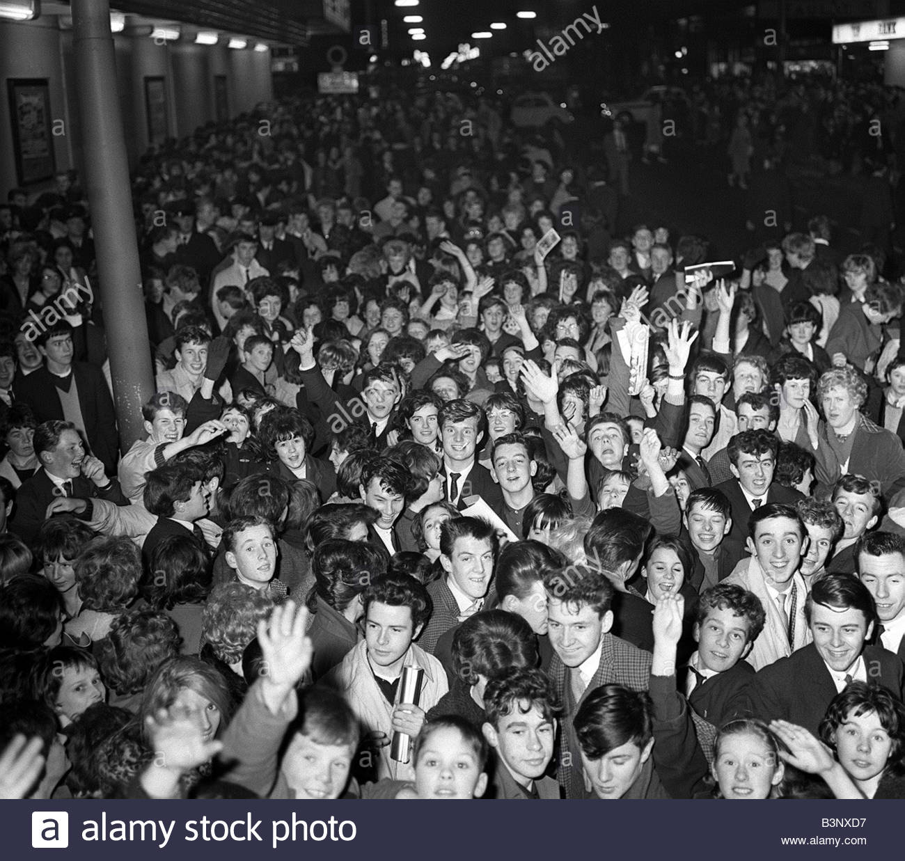 The Beatles November 1963 Excited crowd of Beatles fans during their ...