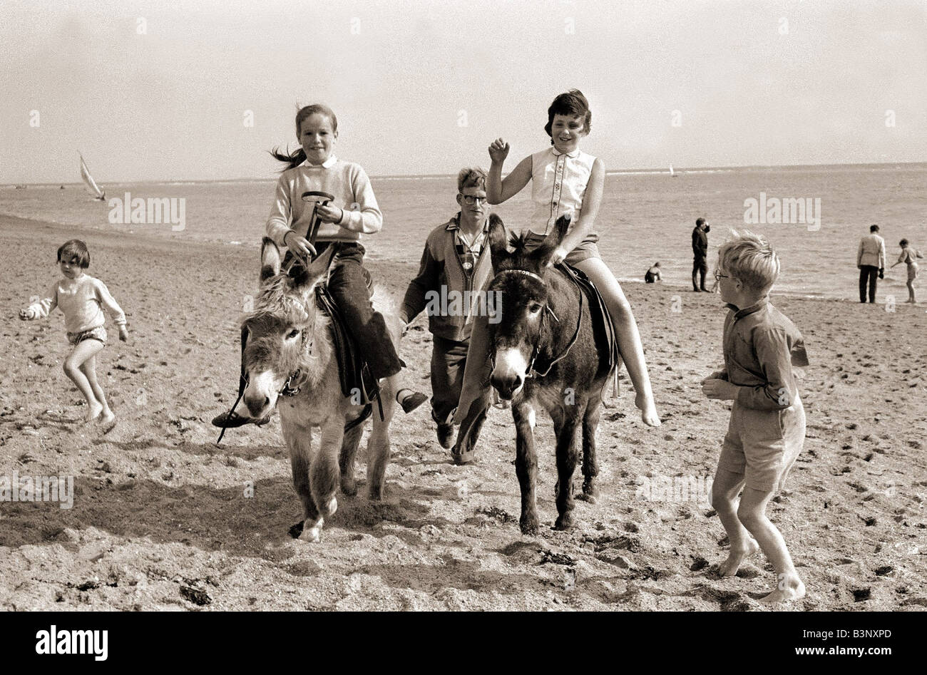 Donkey rides on Exmouth Beach Children childhood Holidaymakers Holidays ...
