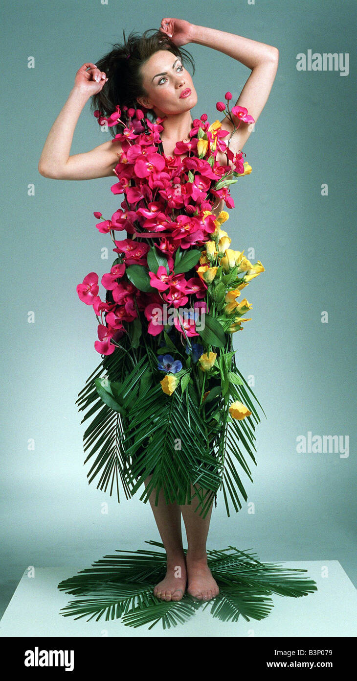 Female model dressed with plastic flowers May 2000 Stock Photo - Alamy