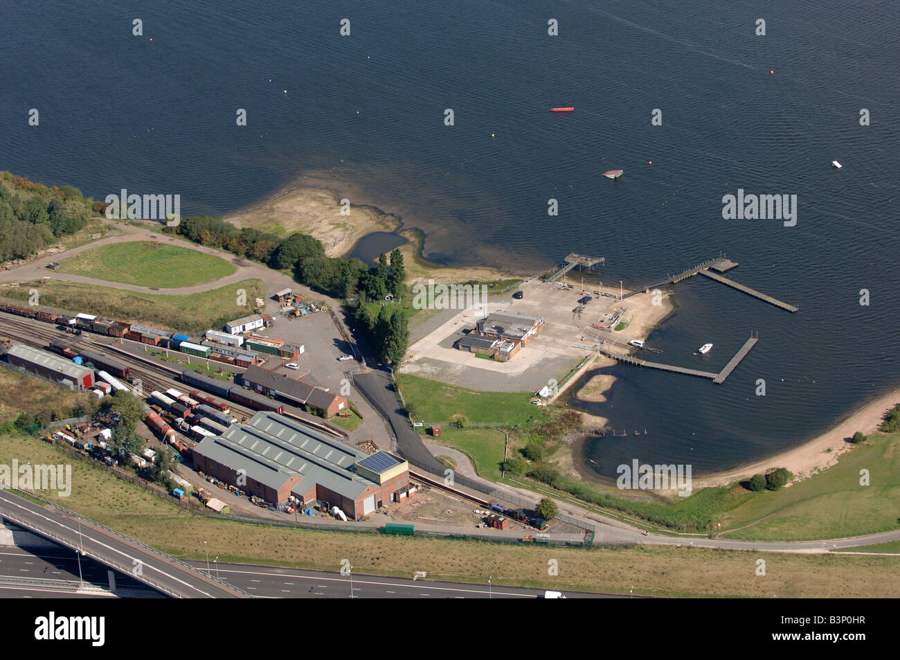 An aerial view of Chasewater in Staffordshire England with Chasewater ...