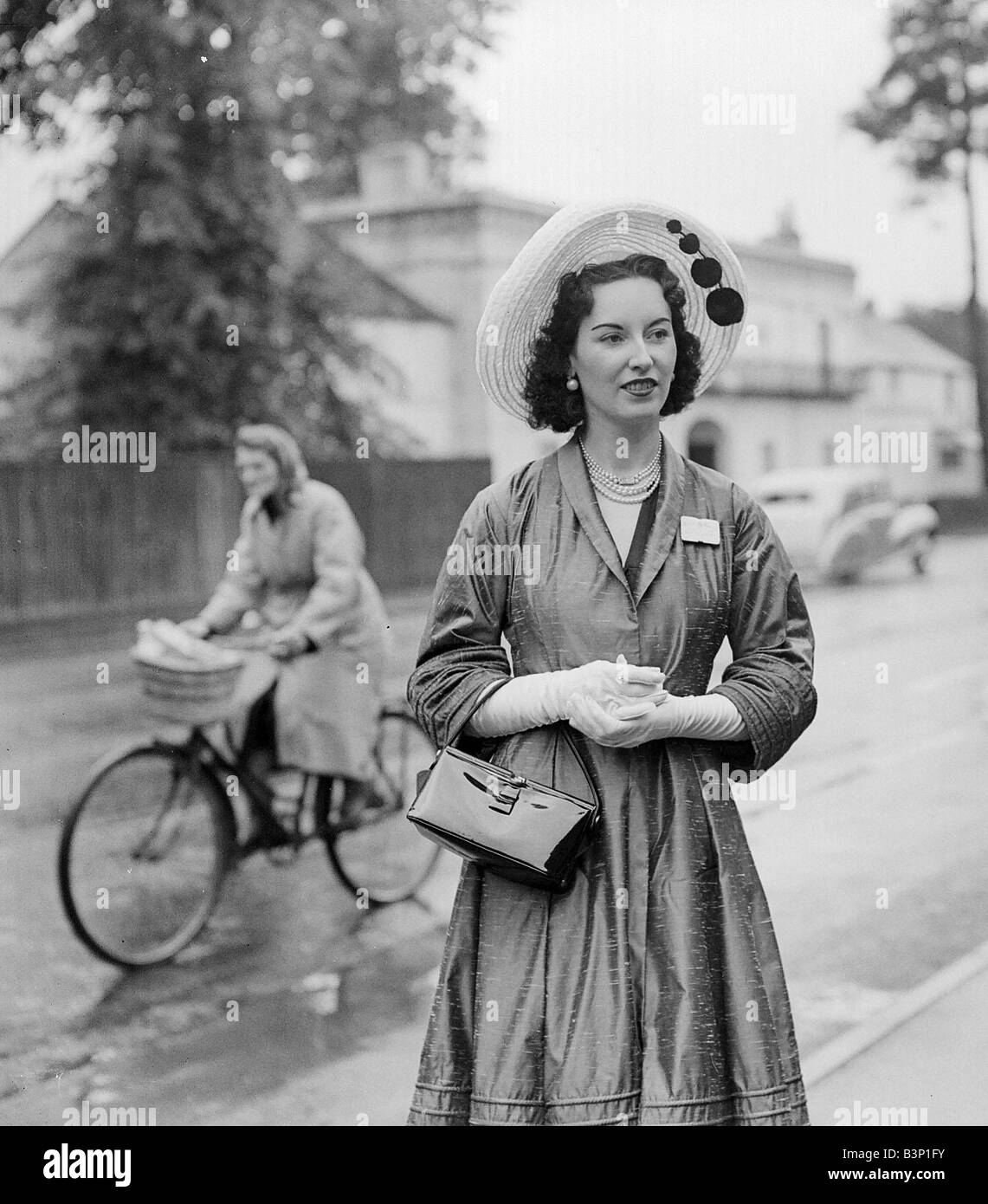 1953 Clothing Ascot Fashion Mrs Peter Black wore a white picture hat of ...