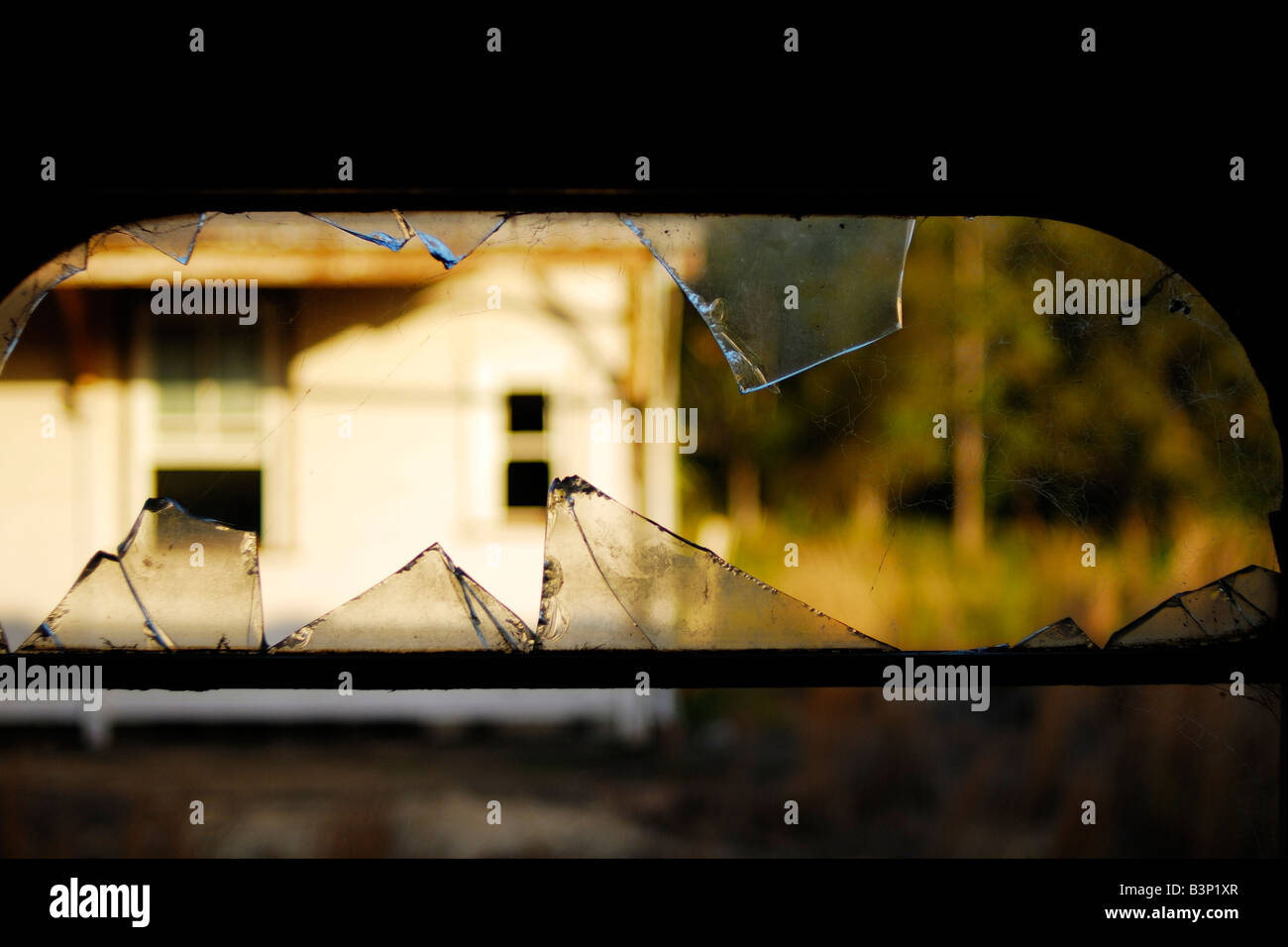 Smashed in train carriage window in country New South Wales Stock Photo ...