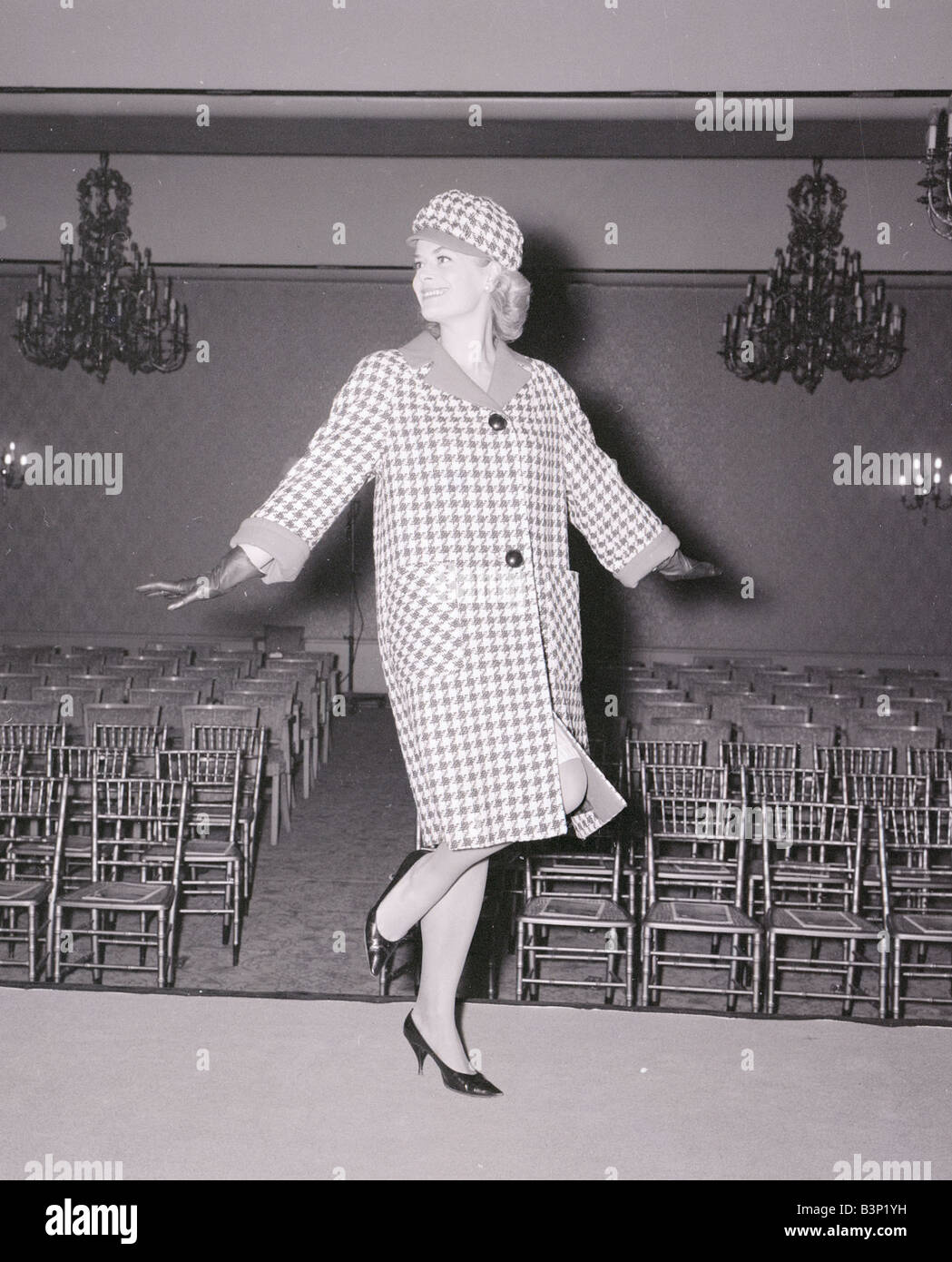 Model Judith Morgan November 1963 Wearing a checked design coat posing ...