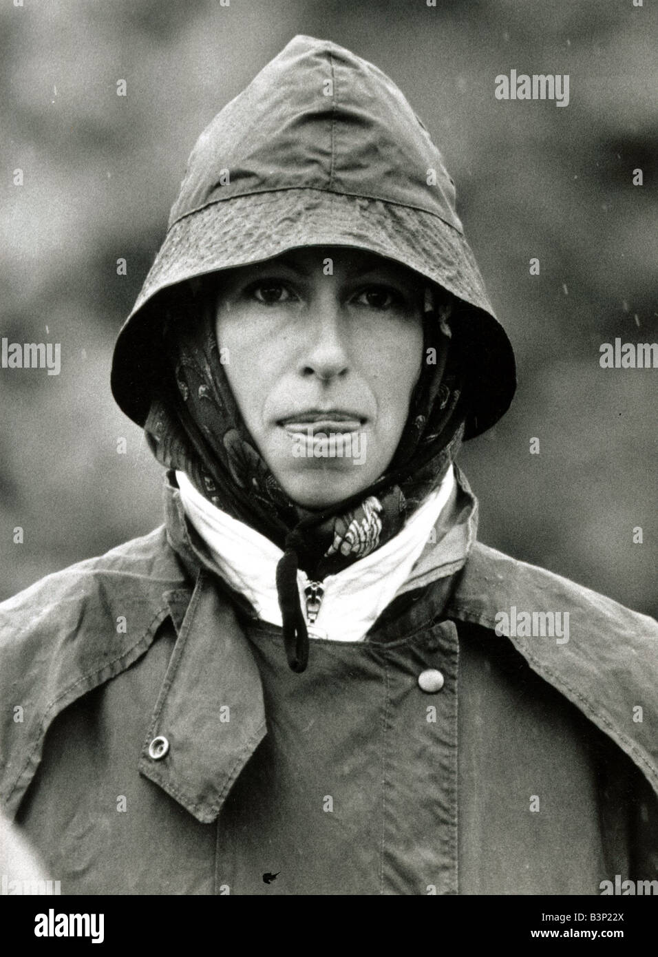 Princess Anne in Wet Weather Rainy rain hood up Windsor Horse Show May ...