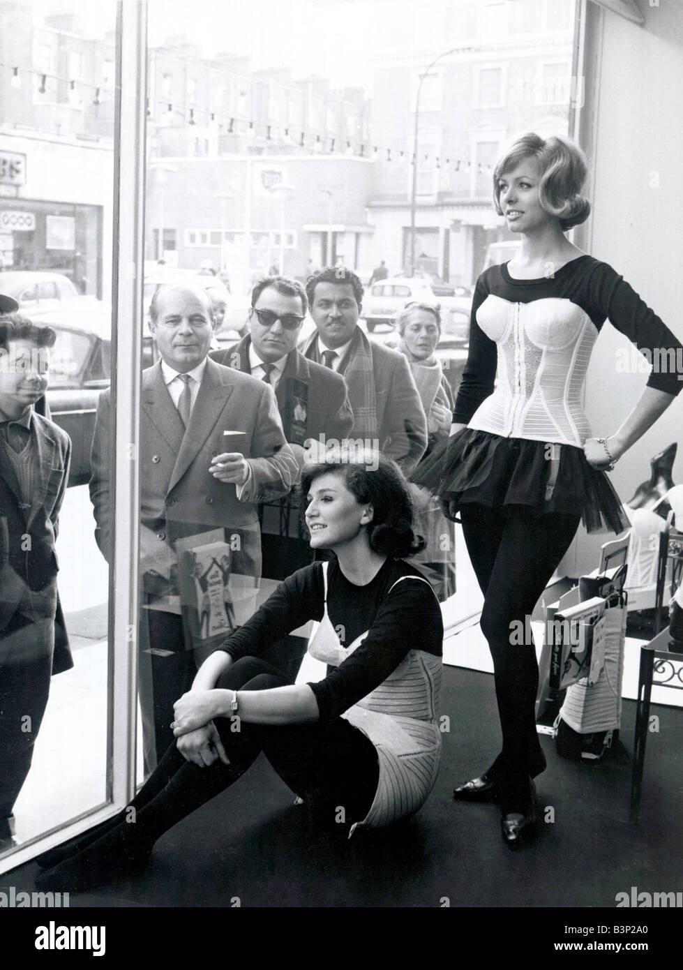 Women modelling corsets in shop window March 1963 08 03 1963 Stock ...