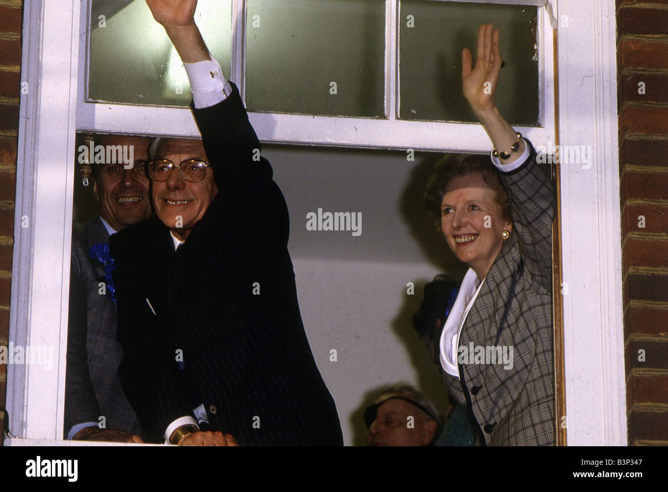 The Prime Minister Margaret Thatcher with husband Denis Thatcher is ...