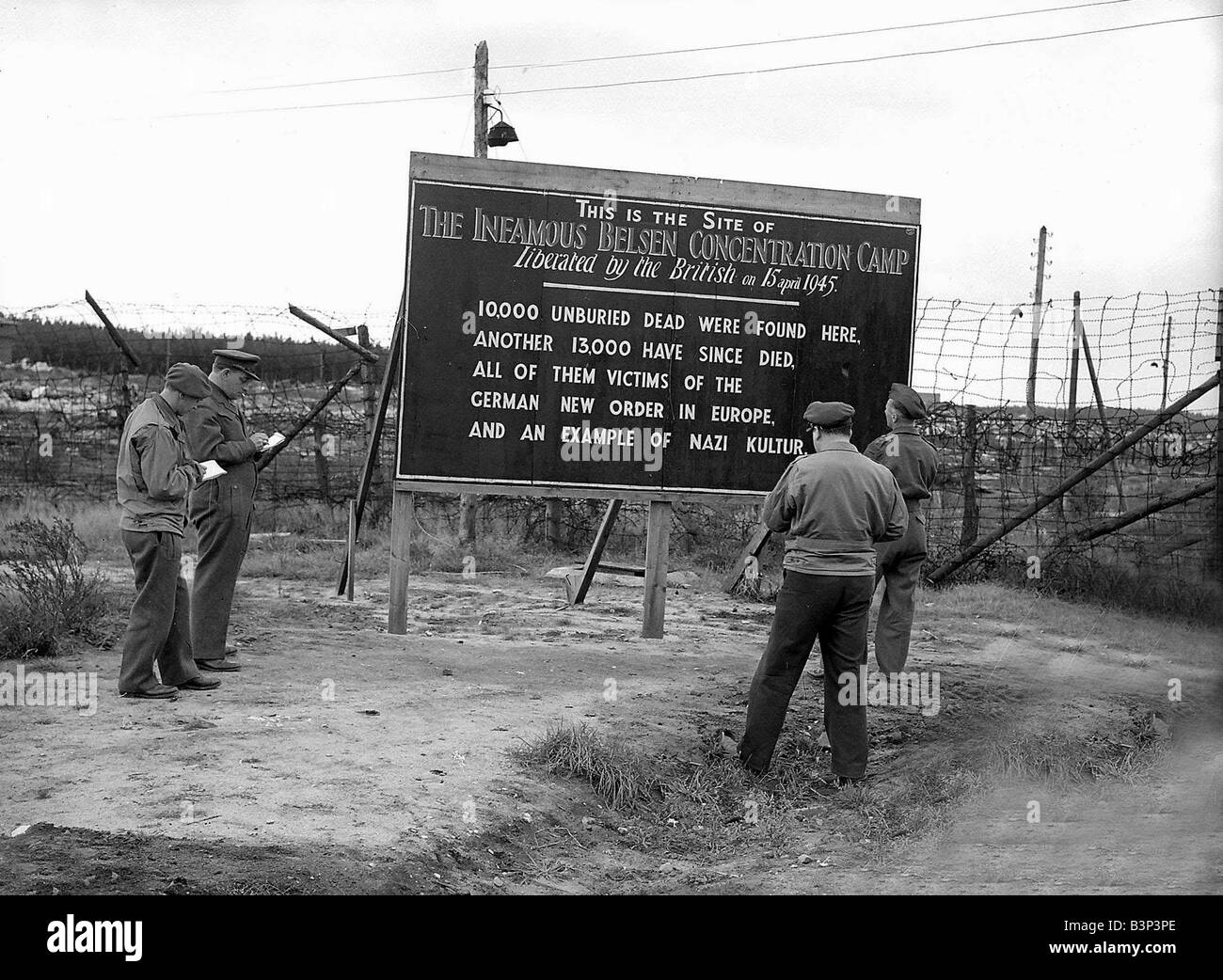 WW2 Belsen Trial 1945 Sign at the entrance of the Belsen Concentration ...
