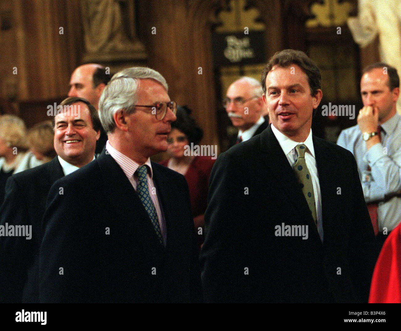 Tony Blair PM and John Major attending the State Opening of Parliament ...