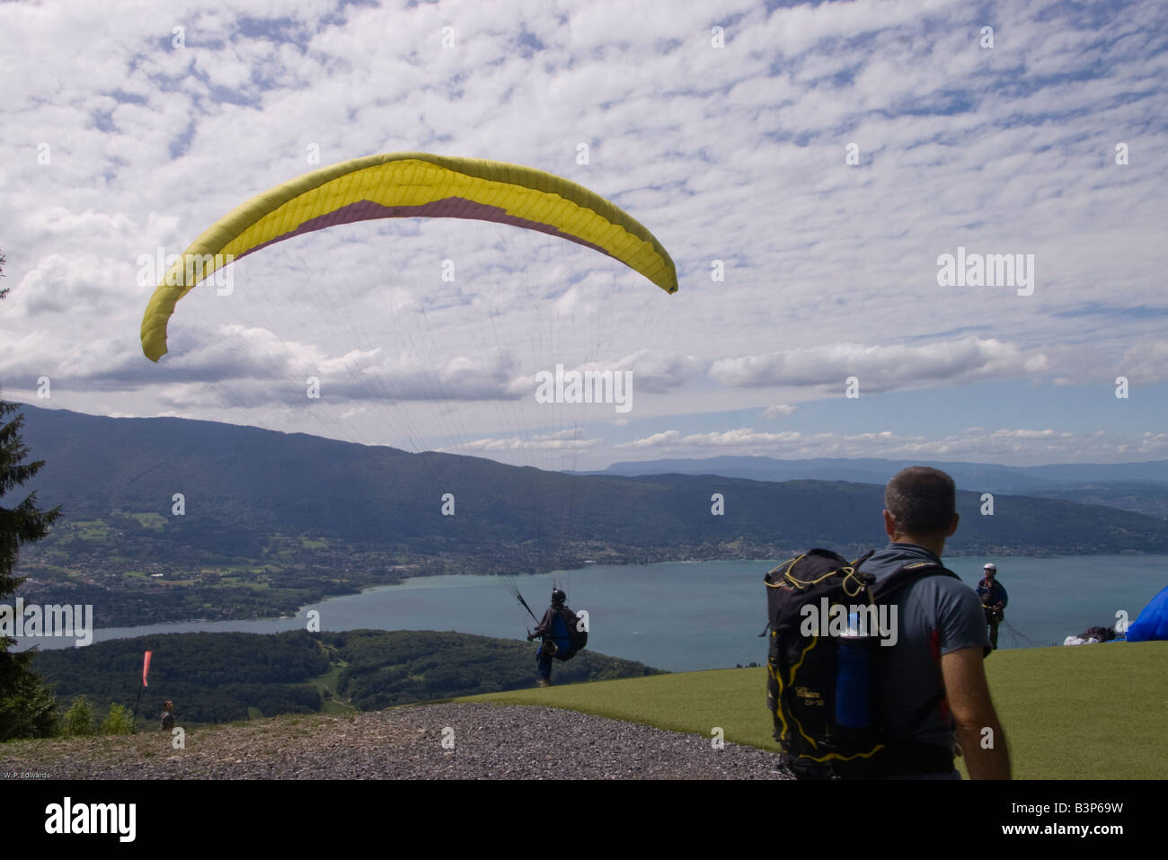 A paraglider takes off Stock Photo - Alamy