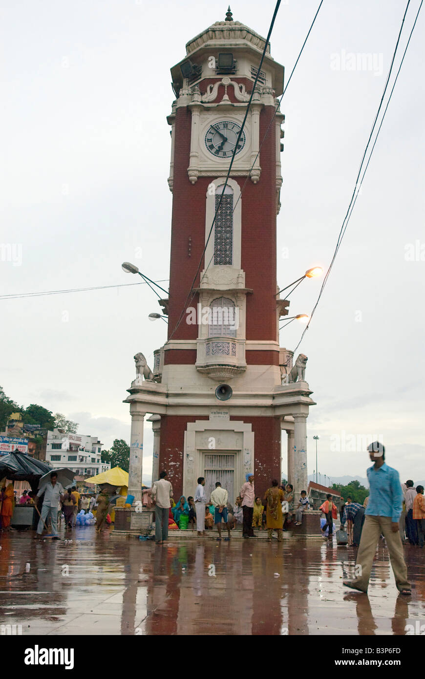 India Uttarakhand Haridwar The Clock tower at Har ki Pauri Stock Photo ...