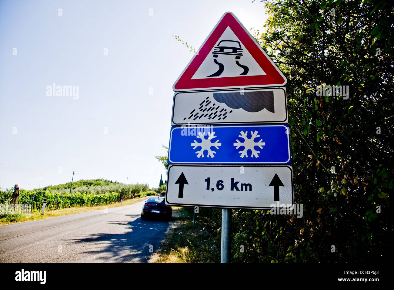 Road Sign showing risk of Snow in the Italian Hills in Tuscany Stock ...