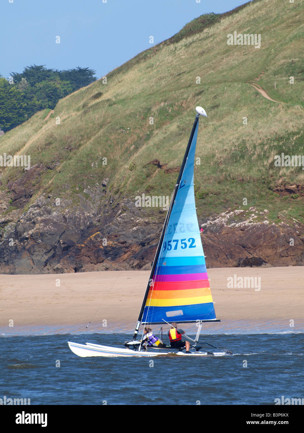 Catamaran sailing in the Camel Estuary, Padstow Stock Photo - Alamy