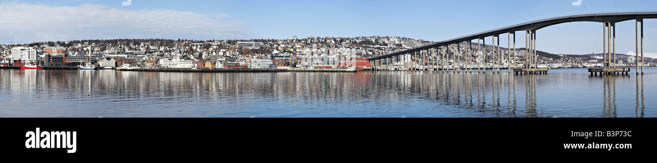 Panorama of Tromsø Bridge (Tromsøbrua) is a cantilever road bridge that ...