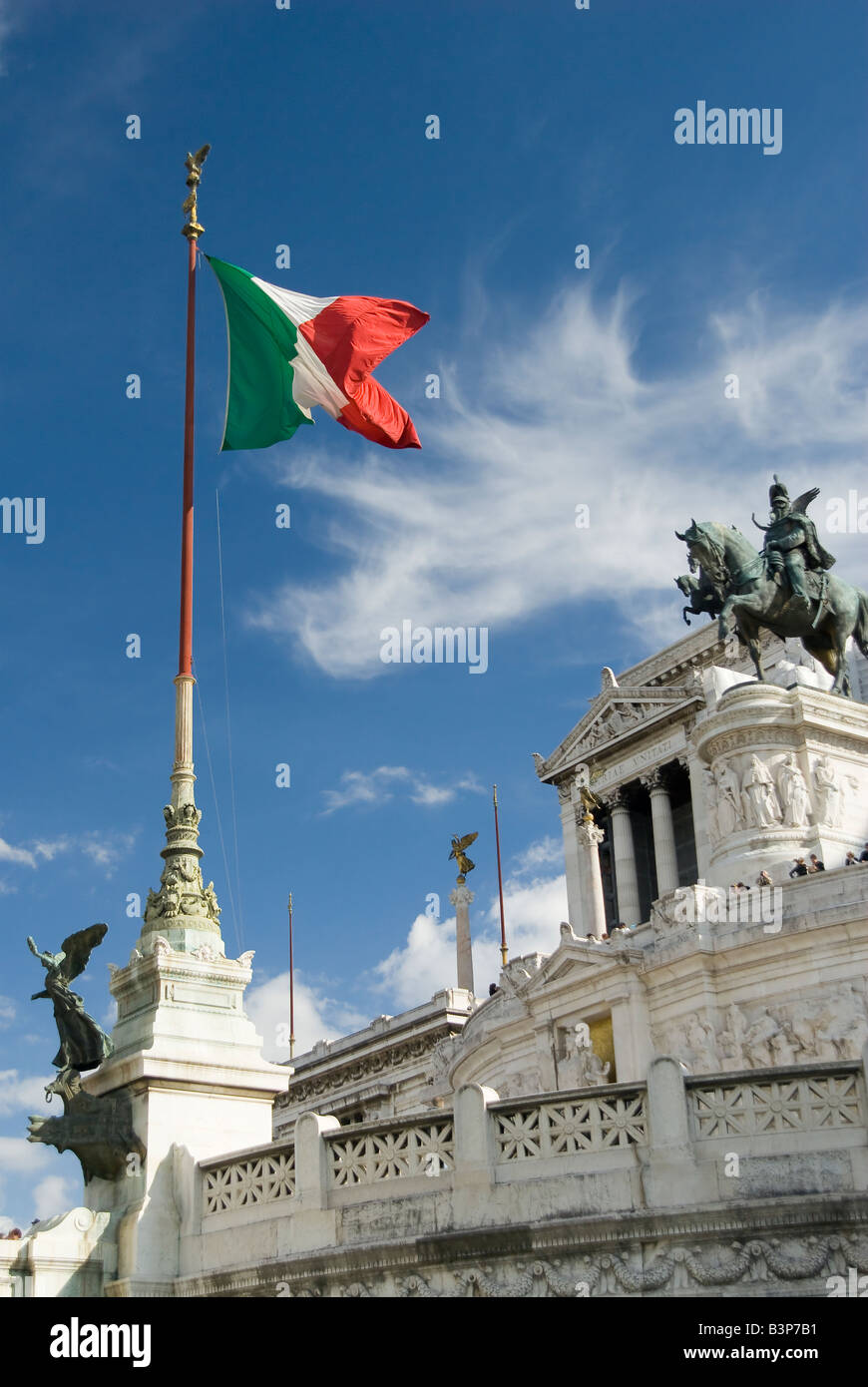 Italian flag over the Victor Emmanuel Monument in Rome Italy Stock ...