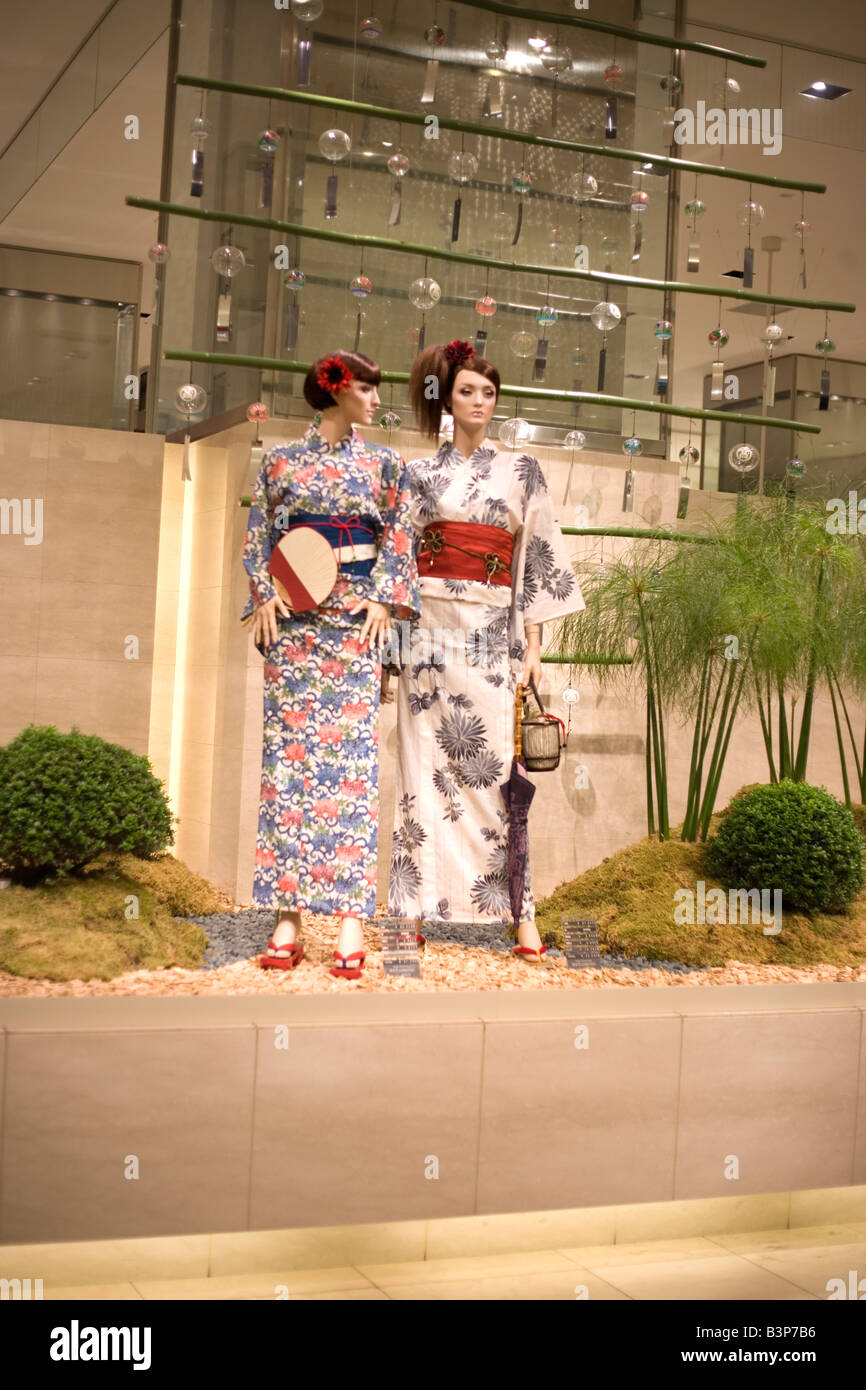 mannequin models wearing traditional japanese yukata clothing, summer ...