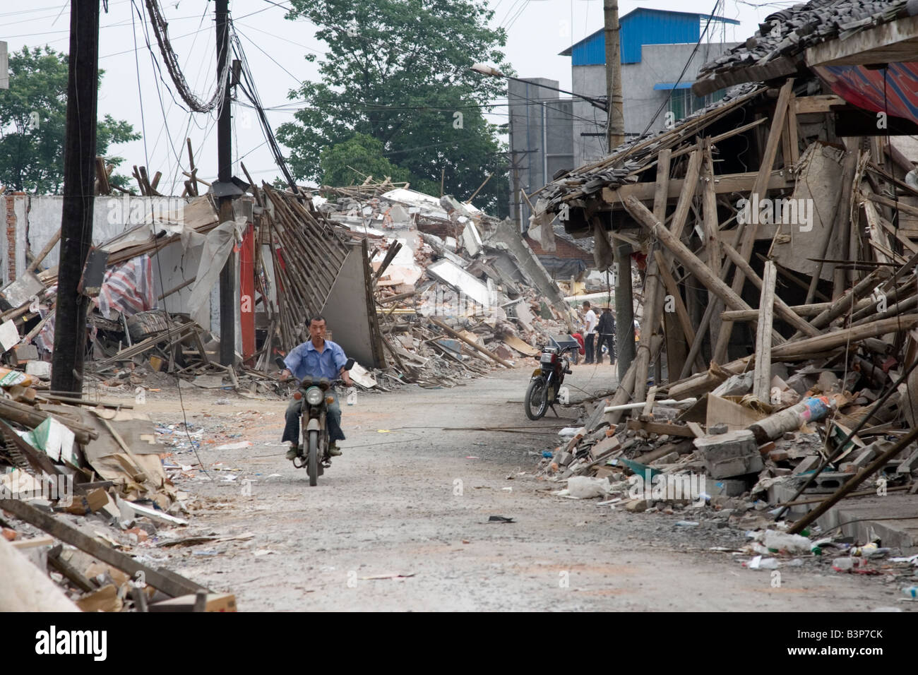 Ruined buildings in a town in Mianzhu perfecture that was hard hit by ...