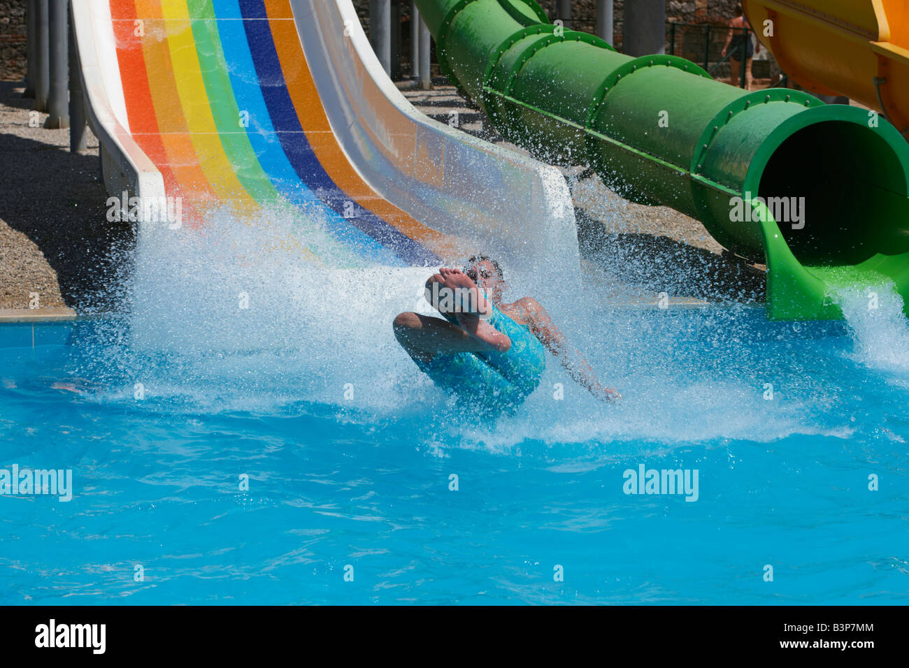 Waterslides in Grand Ucel Aquapark. Village of Ovacik near Fethiye ...