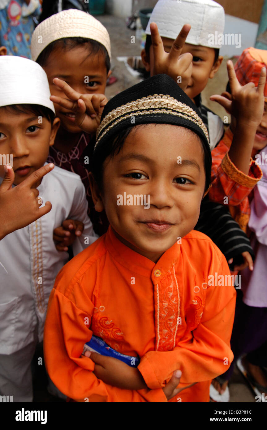 muslim boys at islamic school in muslim neighbourhood , kuta , bali ...