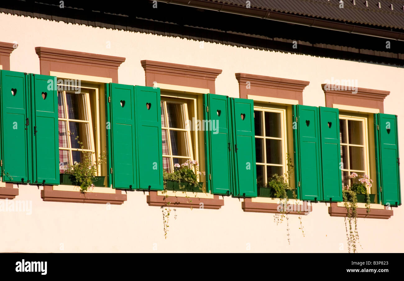 Green windows on the wall Stock Photo - Alamy