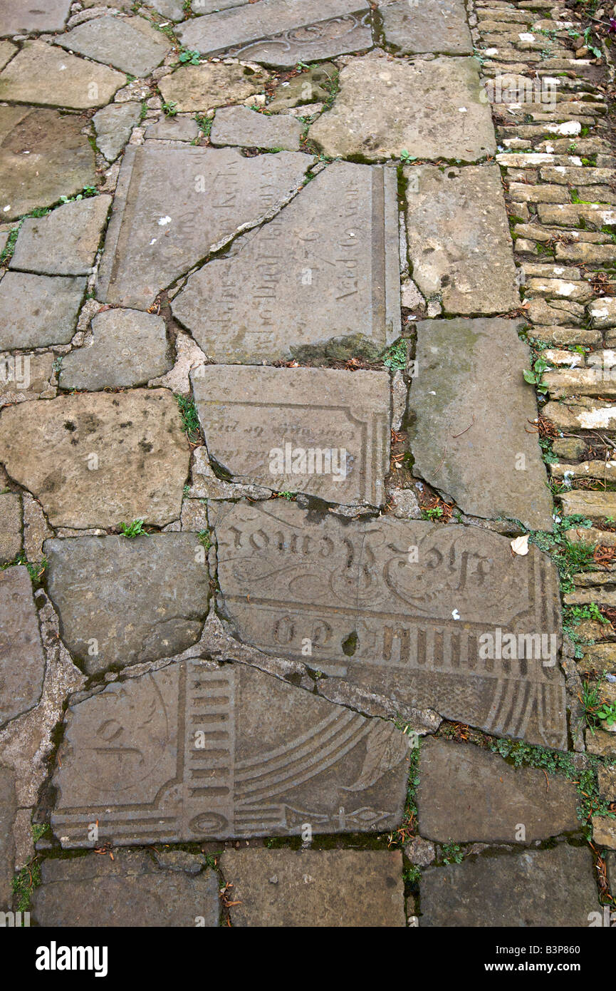Chuch path constructed of grave stones Stock Photo - Alamy