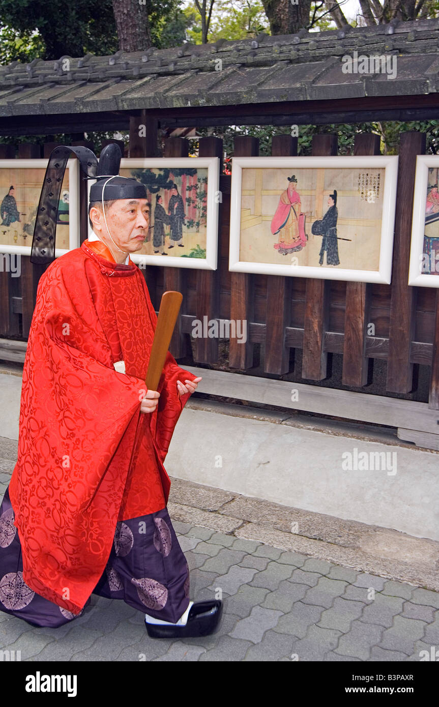 Japan, Kyoto. Priest wearing colourful traditional clothes at religious ...