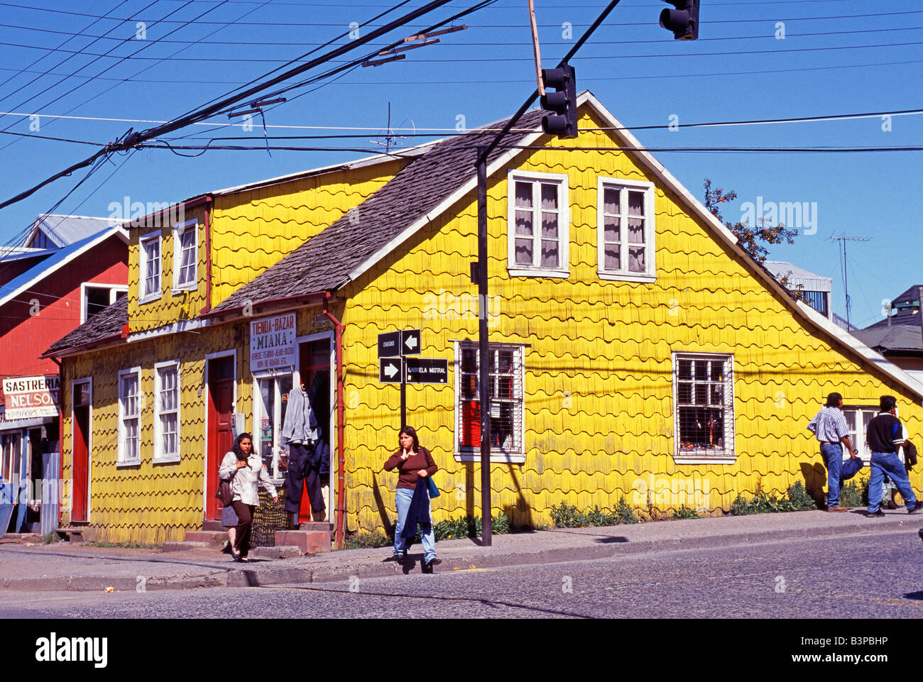 Chile, Chiloe Island, Castro. Painted Shingle covered house Stock Photo ...