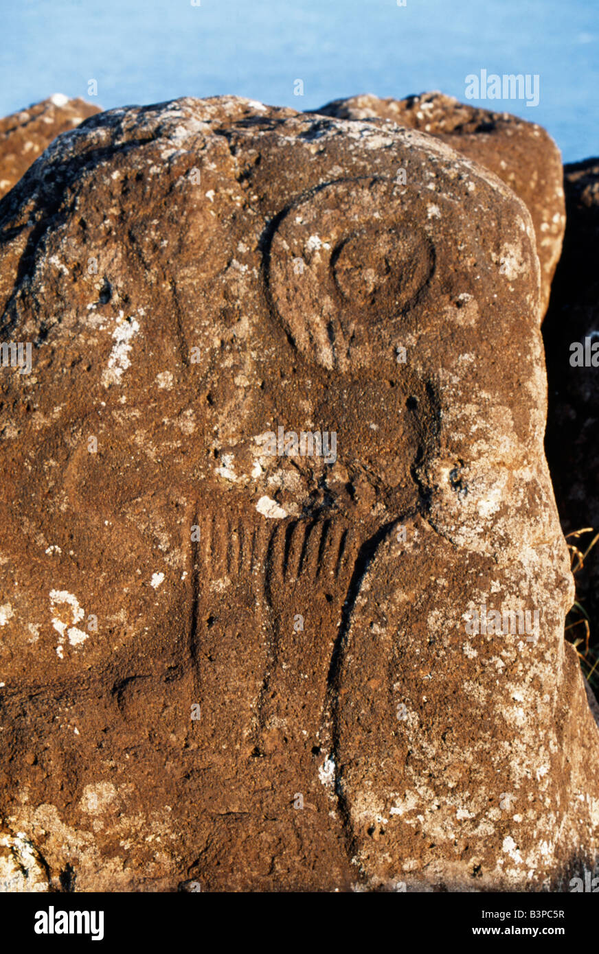 Chile, Easter Island, Rano Kau. Petroglyph depiciting the Birdman ...