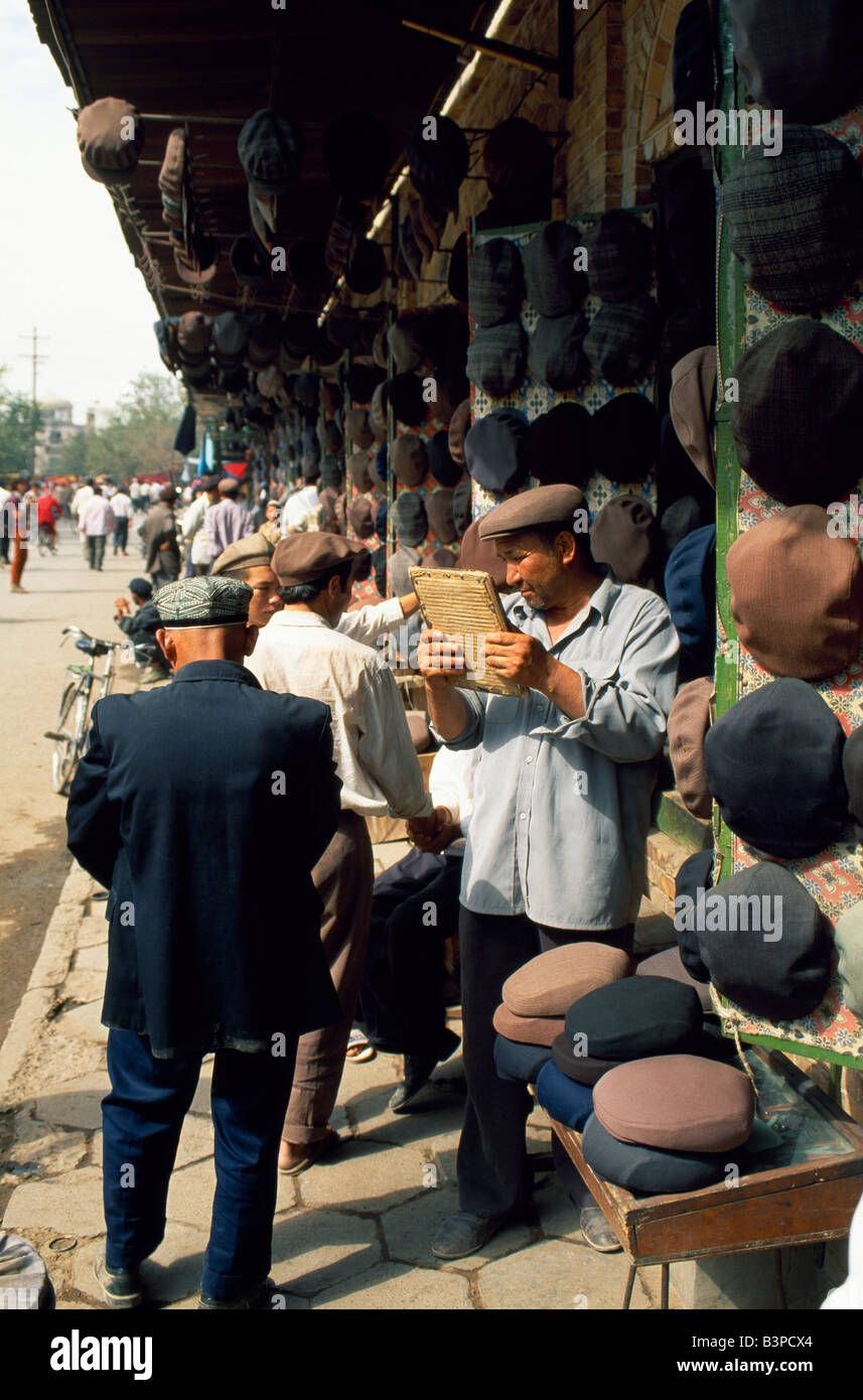 China, Xinjiang Uigur Autonomous Region, Kashgar. A row of market ...