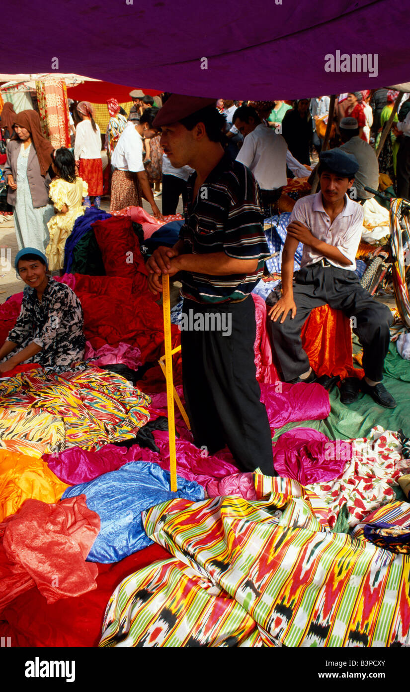 China, Xinjiang Uigur Autonomous Region, Kashgar. Bolts of vibrant ...
