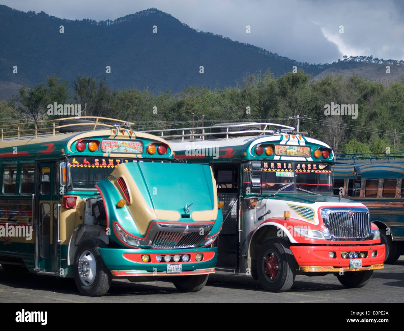 Former American school buses which now serve as local and long distance ...
