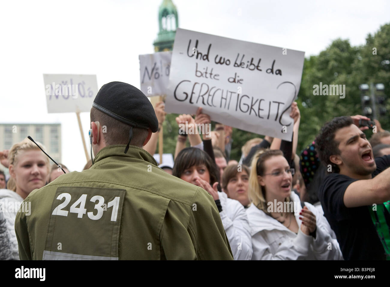 School protest, banner, And where is the justice in that?, against the ...