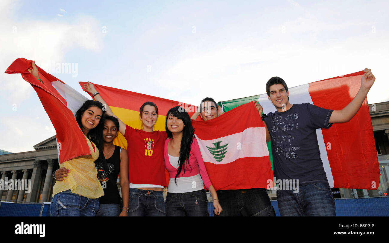 Football fans with different flags hi-res stock photography and images ...