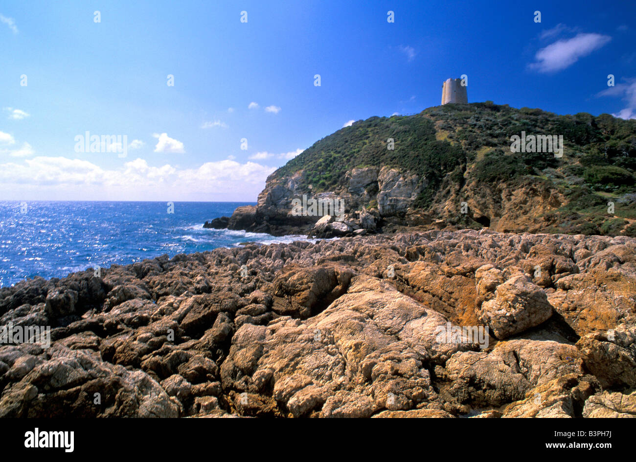 Torre di Chia coastal tower, Domus de Maria, Sardinia, Italy Stock ...
