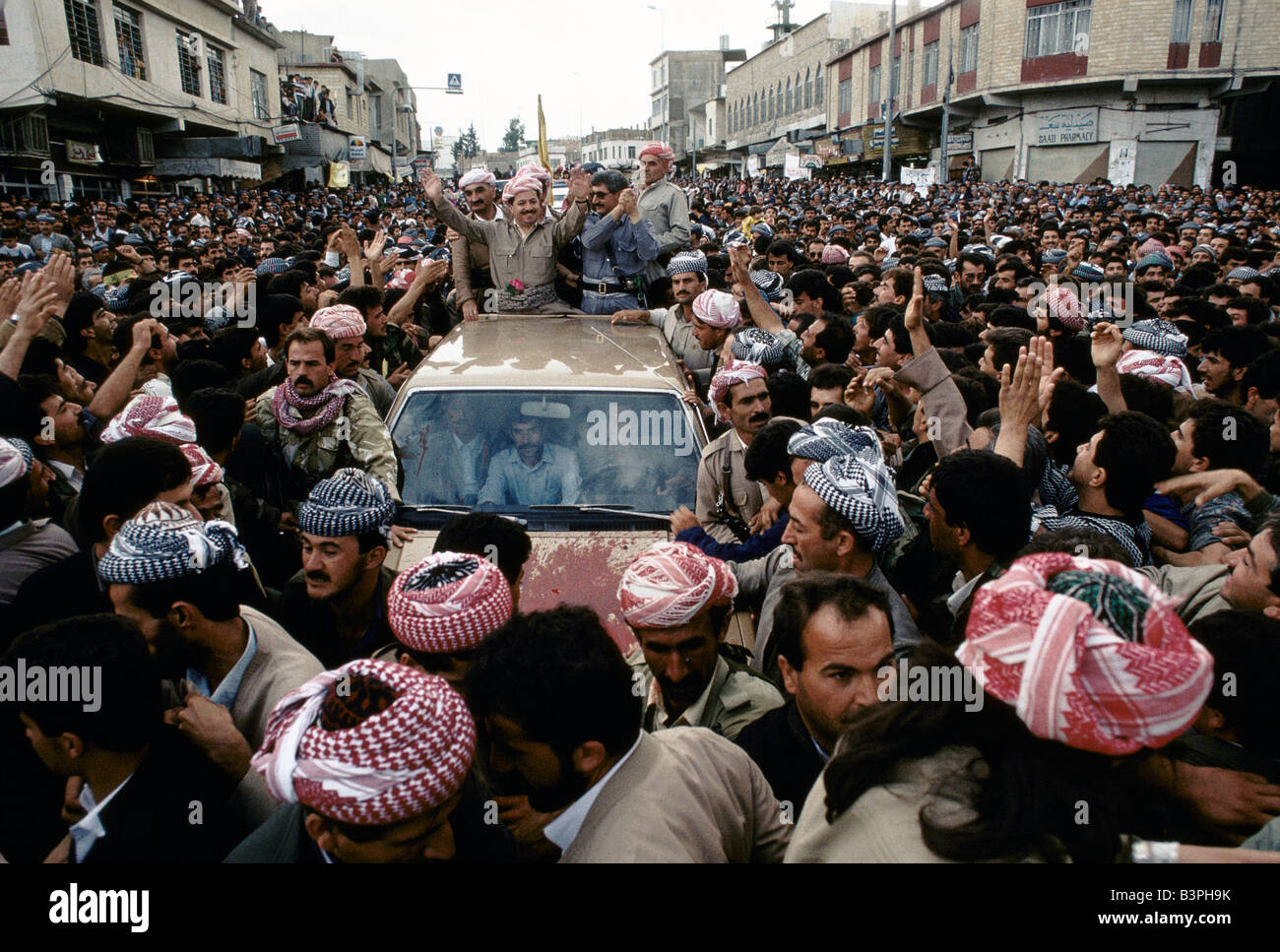 KURDISTAN', NORTHER IRAQ: MASOUD BARZANI DRIVES THROUGH THE STREETS OF ...