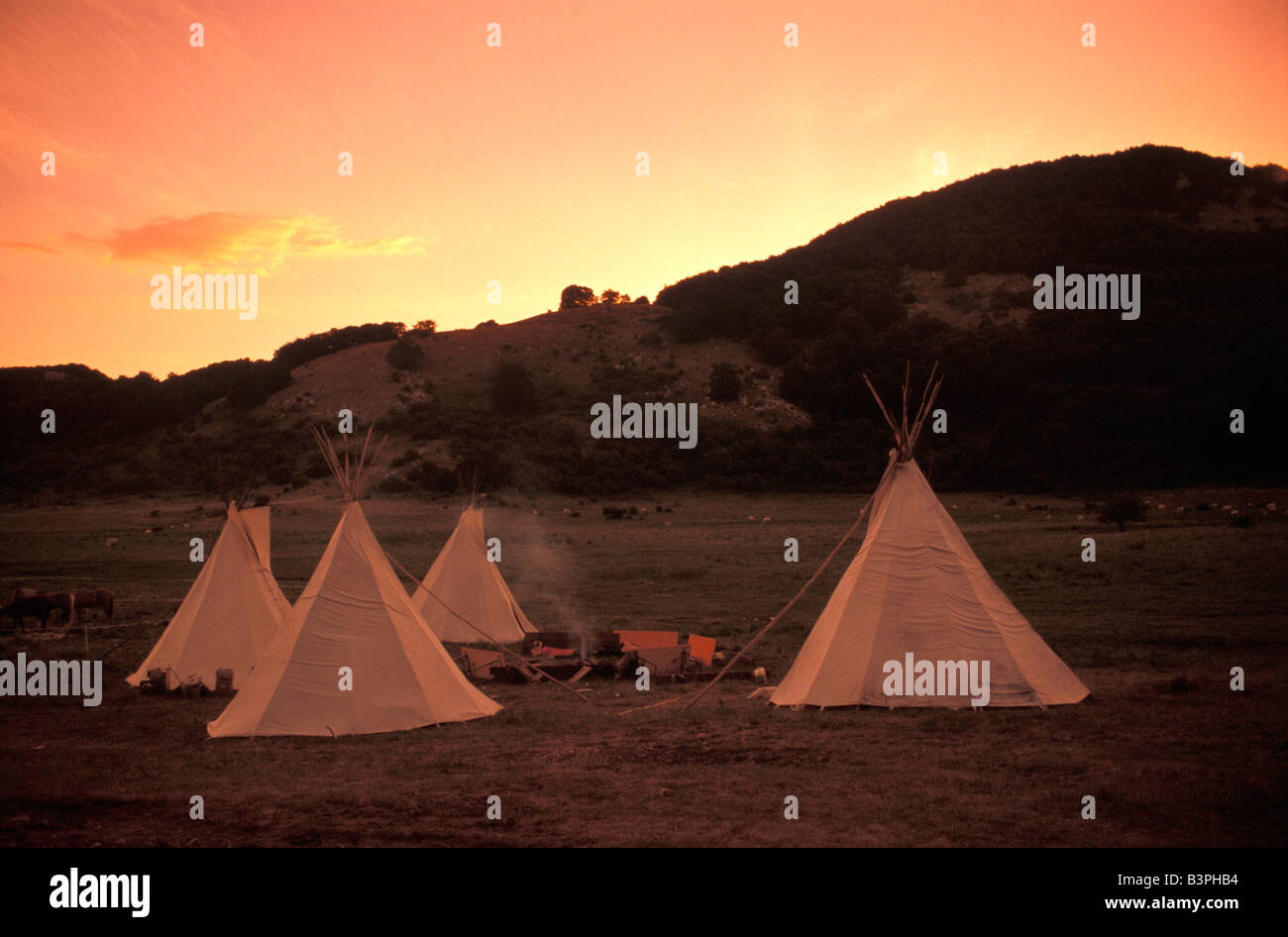Dawn on an Indian camp near Colle dell'Orso, Molise, Italy Stock Photo ...