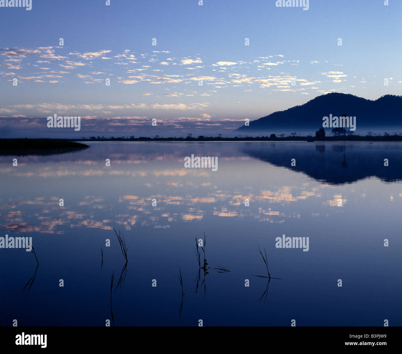 Malawi, Liwonde, Southern Malawi. Dawn breaks over the Shire River ...
