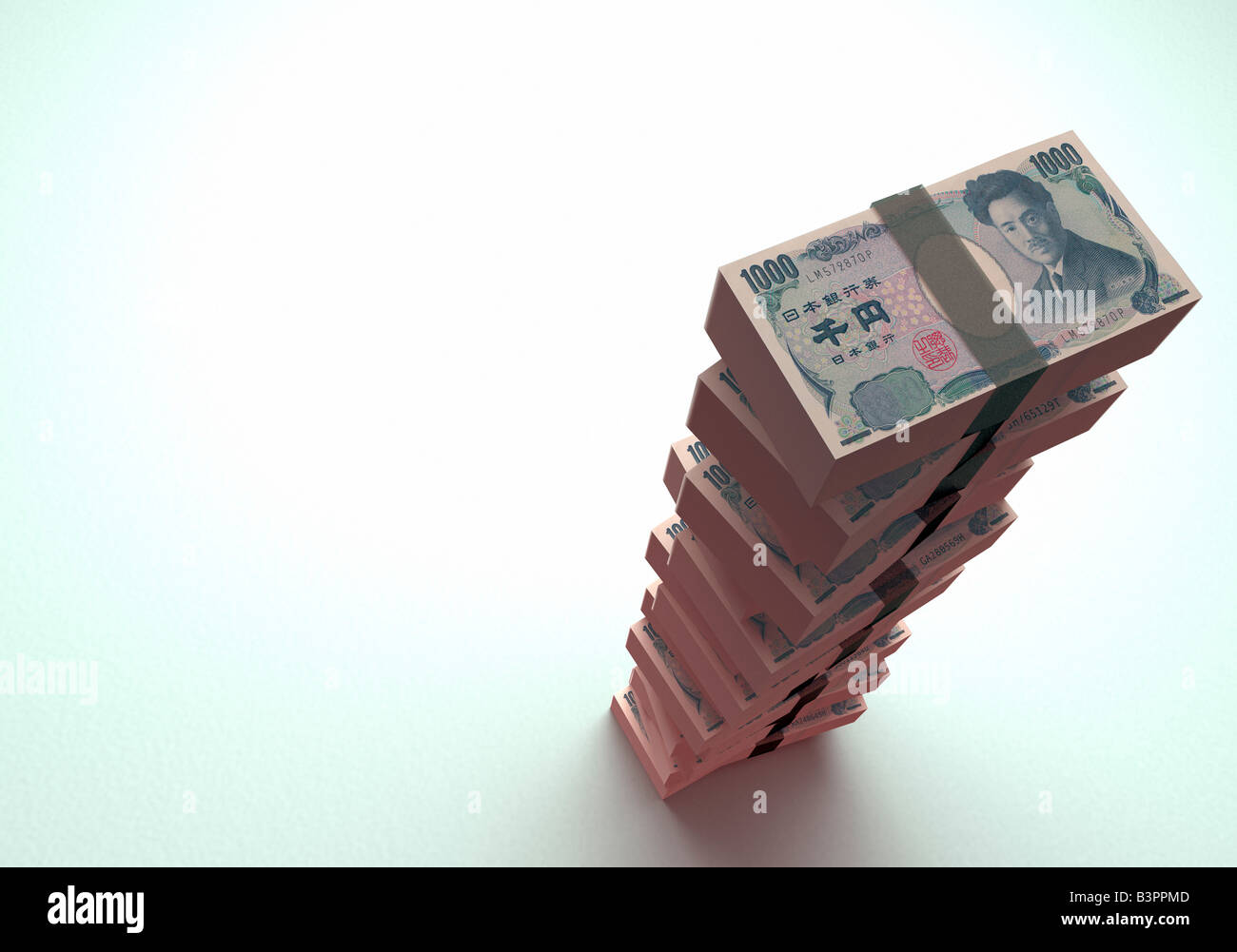 Large stack of Japanese Yen bank notes on plain background Stock Photo ...