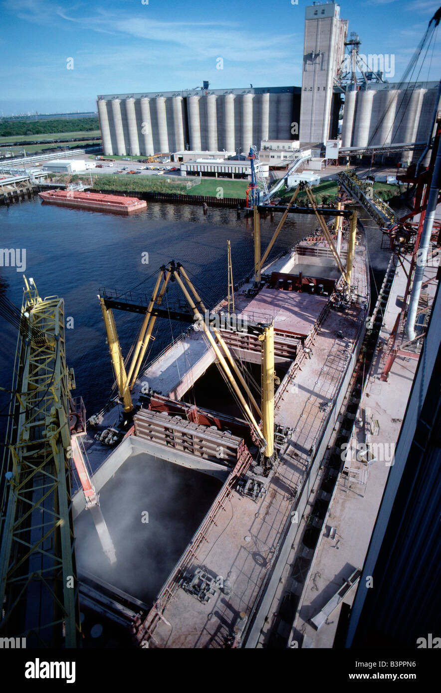 Loading grain onto a ship in the Houston Texas Ship Channel, USA Stock ...