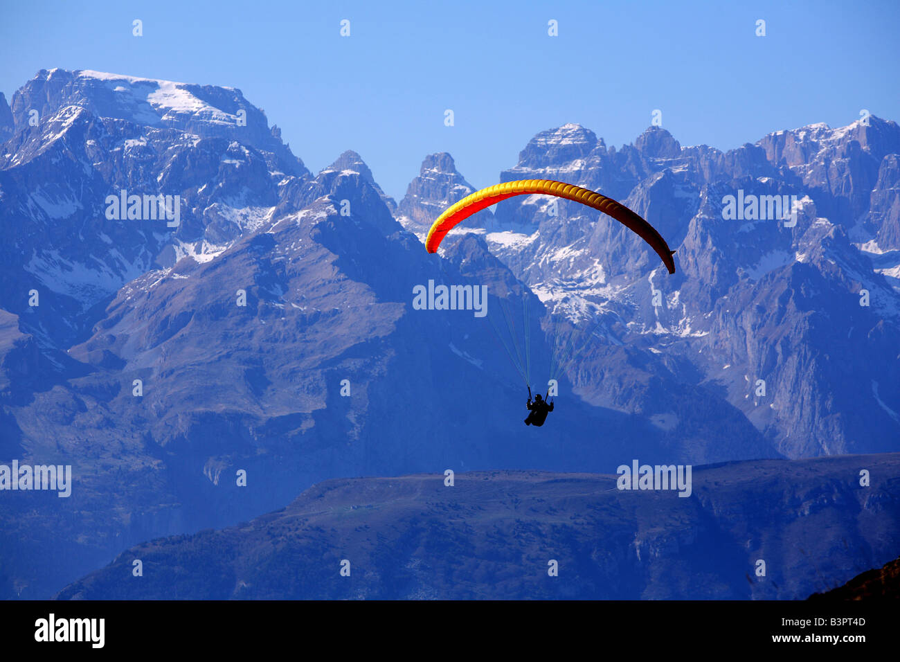 Hang gliding, Cima Tosa peak, Brenta mountain chain, Trentino Alto ...