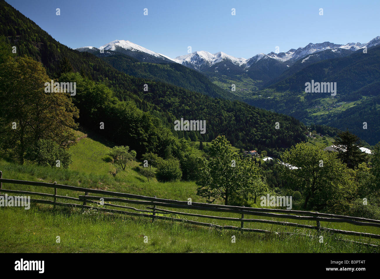 Spring landscape on Valle dei Mocheni and, On the background, Lagorai ...